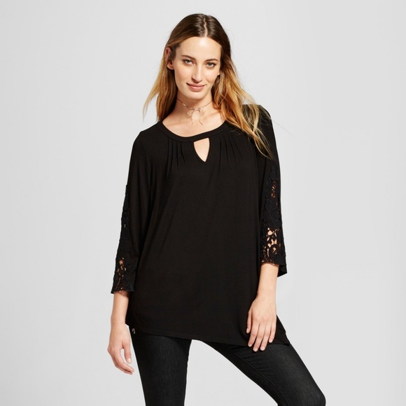 JohnPaulRichard | Tops | New Black Asymmetrical Keyhole Crochet Sleeve ...
